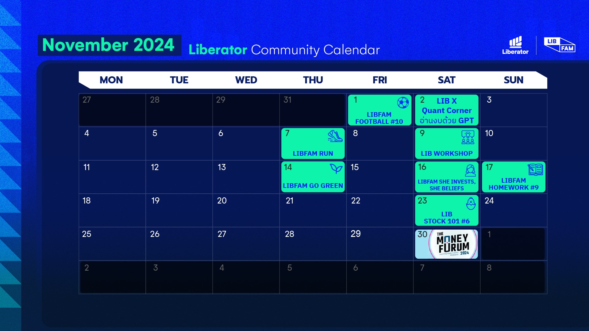 [ พฤศจิกายน 2567 ] ปฏิทินกิจกรรม LIB Community Calendar | Liberator